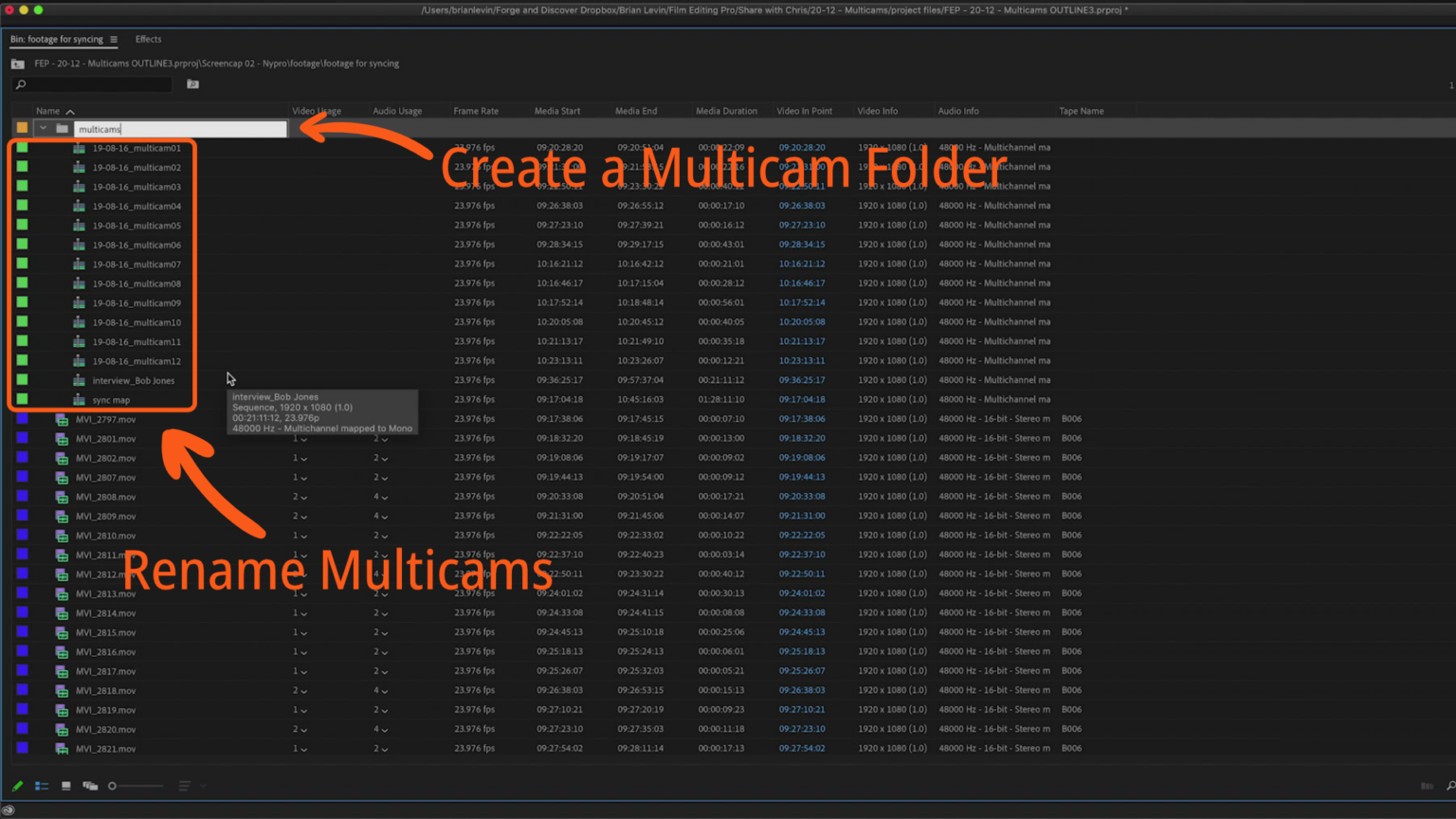 Creating a MultiCam with Timecode in Premiere Pro | Film Editing Pro